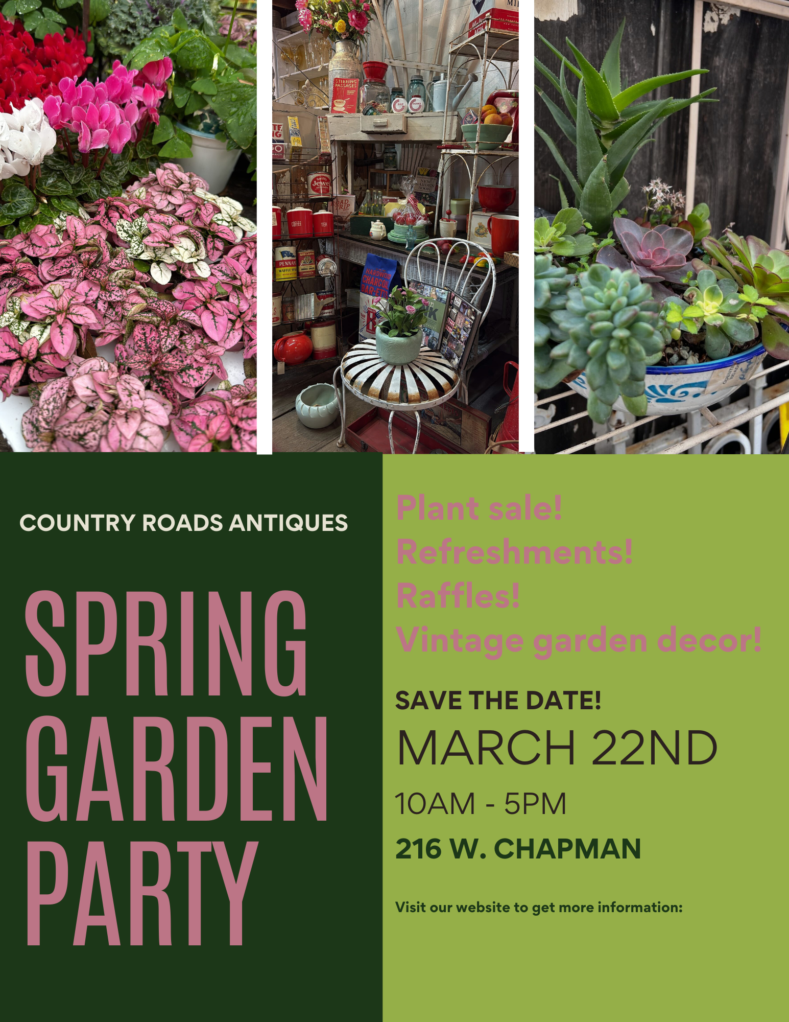 Join us next week for our Spring Garden Party! – Country Roads Antiques ...